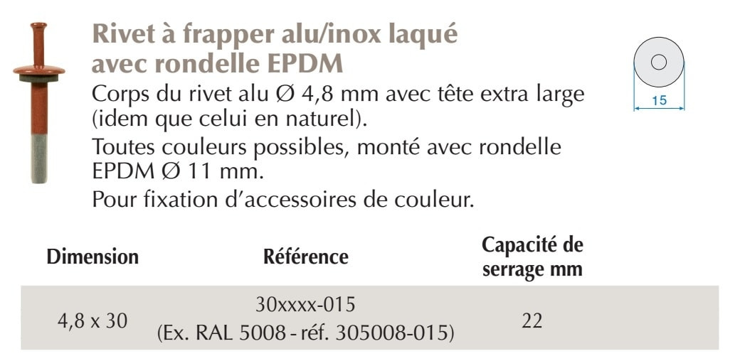 Cheville à frapper Ø4.8x30 alu/inox - laquée avec rondelle - Chevilles ...